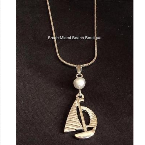 South Miami Beach Boutique | Jewelry | Silver Pearl Sailboat Necklace ...